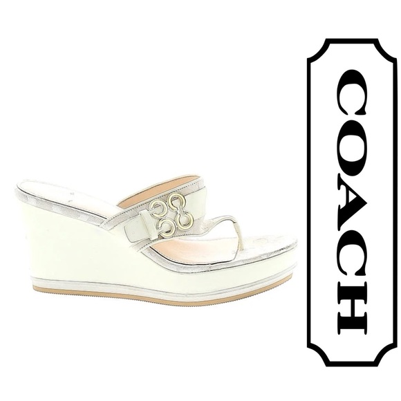 Coach | Shoes | Coach Cream Gypsy Signature Logo Wedge Sandal Size 8 ...